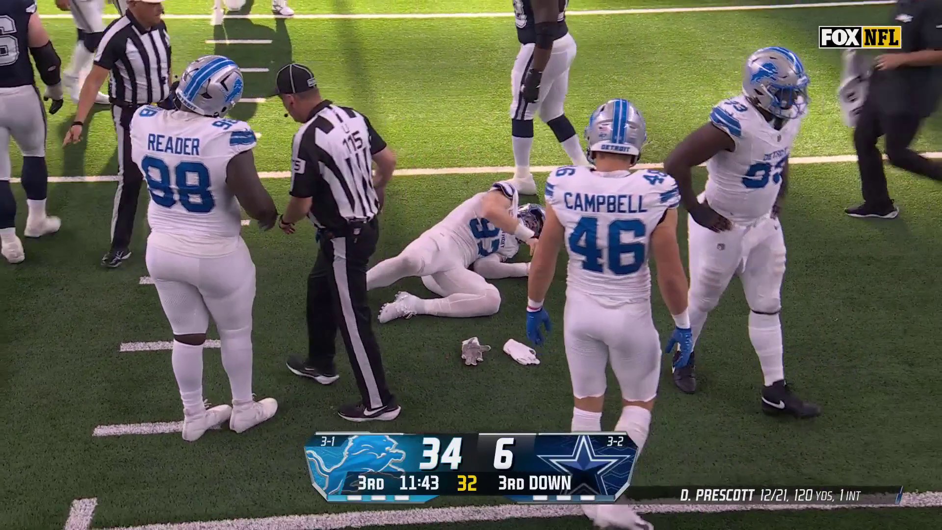 Aidan Hutchinson suffers gruesome injury while sacking Dak Prescott