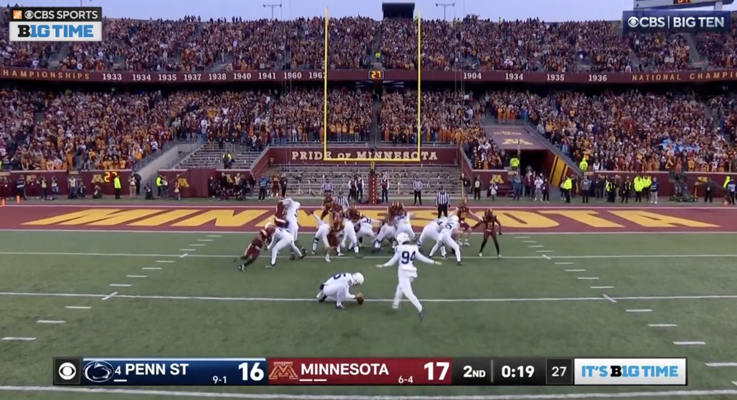 Minnesota blocks Penn State extra point, returns it for momentum ...